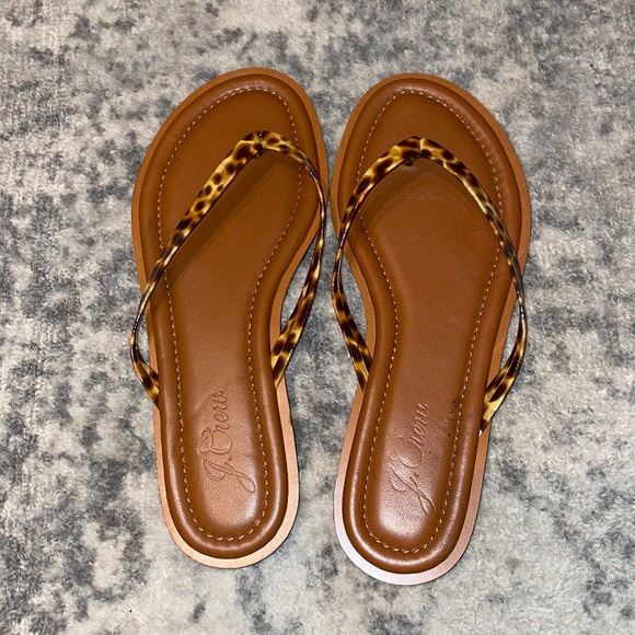 J. Crew | Shoes | Brown Leather And Tortoise Flip Flops From J Crew ...